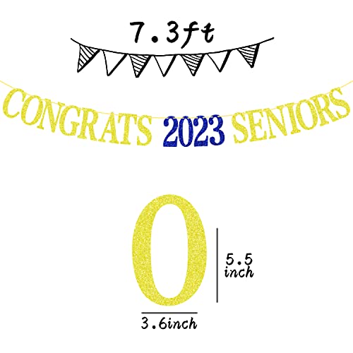 Congats 2023 Seniors Banner, Class of 2023 Bunting Sign, High School / College / University Graduation Theme Party Decoration Supplies (Gold and Blue)