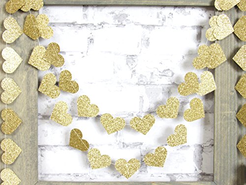 SHTWX 2-Pack,Gold Glitter Heart Paper Garland,Heart Garland,Christmas Garland, Gold Garland,Beautiful Garland, Paper Garland, Rustic Wedding, Christmas Decor, Party Garland (Gold,Glitter)