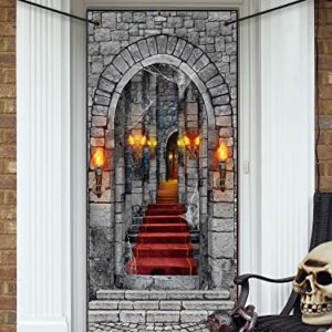 Remagr Door Cover Decorations Castle Entrance Door Cover 3D Medieval Theme Castle Backdrop Gothic Birthday Photo Background Banner for Remagr Vampire Party Decor Supplies, 78 x 36 Inch