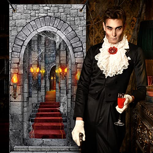 Remagr Door Cover Decorations Castle Entrance Door Cover 3D Medieval Theme Castle Backdrop Gothic Birthday Photo Background Banner for Remagr Vampire Party Decor Supplies, 78 x 36 Inch