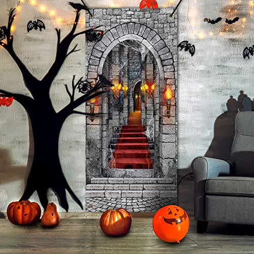 Remagr Door Cover Decorations Castle Entrance Door Cover 3D Medieval Theme Castle Backdrop Gothic Birthday Photo Background Banner for Remagr Vampire Party Decor Supplies, 78 x 36 Inch