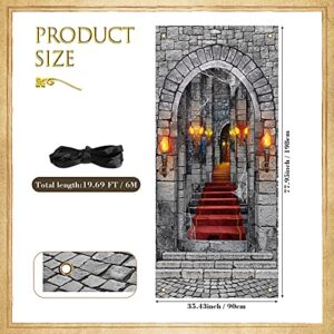 Remagr Door Cover Decorations Castle Entrance Door Cover 3D Medieval Theme Castle Backdrop Gothic Birthday Photo Background Banner for Remagr Vampire Party Decor Supplies, 78 x 36 Inch