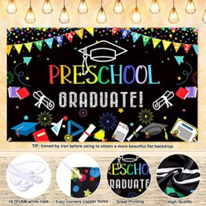 Preschool Graduate Backdrop 2023 School Prom Party Supplies Decoration Banner for Kids Preschool Graduation Decorations Prek Photo Backdrop Ceremony Congrats Grad Banner, 5.9 x 3.6 Ft