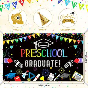 Preschool Graduate Backdrop 2023 School Prom Party Supplies Decoration Banner for Kids Preschool Graduation Decorations Prek Photo Backdrop Ceremony Congrats Grad Banner, 5.9 x 3.6 Ft