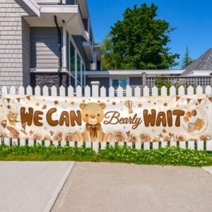 bear baby shower party decorations we can bearly wait banner neutral bear backdrop gender reveal banner porch sign for welcome baby party,gender neutral bear photo props supplies indoor outdoor