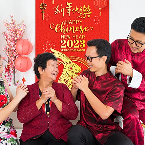 2023 Chinese New Year Banner Photography Backdrop Chinese Spring Festival Door Banner Red New Year Photo Booth Background for Chinese Holiday Party Celebration Decoration, 6 x 3 Feet