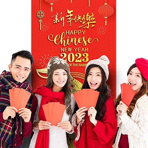 2023 Chinese New Year Banner Photography Backdrop Chinese Spring Festival Door Banner Red New Year Photo Booth Background for Chinese Holiday Party Celebration Decoration, 6 x 3 Feet