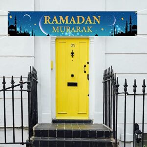 kymy ramadan mubarak porch sign with 59 x 11.8 inch,muslim ramadan banner for eid mubarak party,islamic hanging banner for indoor and outdoor ramadan mubarak decorations