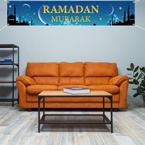 KYMY Ramadan Mubarak Porch Sign with 59 X 11.8 inch,Muslim Ramadan Banner for Eid Mubarak Party,Islamic Hanging Banner for Indoor and Outdoor Ramadan Mubarak Decorations