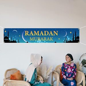 KYMY Ramadan Mubarak Porch Sign with 59 X 11.8 inch,Muslim Ramadan Banner for Eid Mubarak Party,Islamic Hanging Banner for Indoor and Outdoor Ramadan Mubarak Decorations