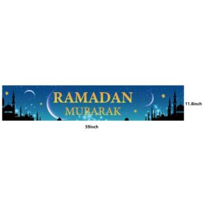 KYMY Ramadan Mubarak Porch Sign with 59 X 11.8 inch,Muslim Ramadan Banner for Eid Mubarak Party,Islamic Hanging Banner for Indoor and Outdoor Ramadan Mubarak Decorations