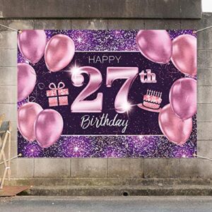 PAKBOOM Happy 27th Birthday Banner Backdrop - 27 Birthday Party Decorations Supplies for Women Her - Pink Purple Gold 4 x 6ft