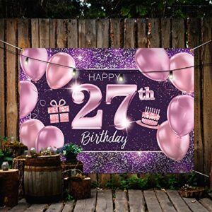 PAKBOOM Happy 27th Birthday Banner Backdrop - 27 Birthday Party Decorations Supplies for Women Her - Pink Purple Gold 4 x 6ft