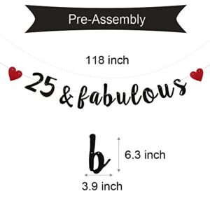 XIAOLUOLY Black 25 & Fabulous Glitter Banner,Pre-Strung,25th Birthday / Wedding Anniversary Party Decorations Bunting Sign Backdrops,25 & Fabulous