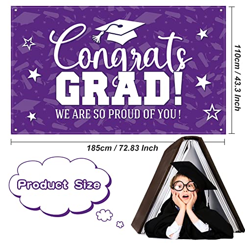 Graduation Decorations Graduation Backdrop Banner Class of 2023 Graduation Backdrop Grad Background for Graduation Party Photo Studio Props Decoration Sign Supplies, 72.8 x 43.3 Inch (Purple)