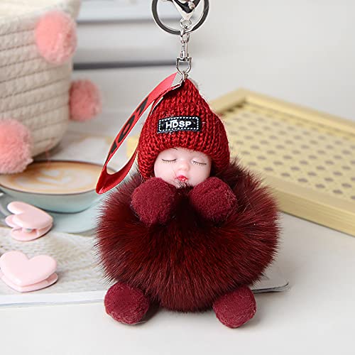 Key Ring Hardware Sleeping For Babies Suitable Baby Pendants Car Handbags Keychain Pompon With Sleeping (M, One Size)