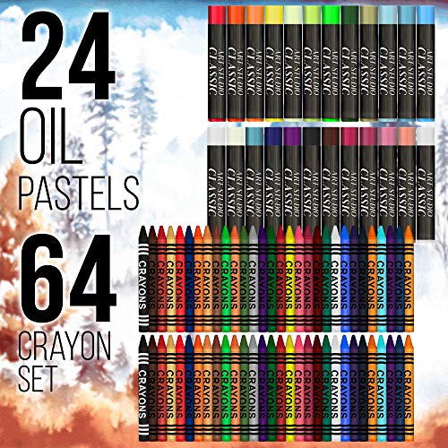 U.S. Art Supply 162-Piece Deluxe Mega Wood Box Art Painting and Drawing Set - Artist Painting Pad, 2 Sketch Pads, 24 Watercolor Paint Colors, 24 Oil Pastels, 24 Colored Pencils, 60 Crayons, 2 Brushes