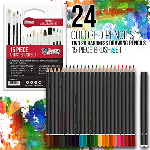 U.S. Art Supply 162-Piece Deluxe Mega Wood Box Art Painting and Drawing Set - Artist Painting Pad, 2 Sketch Pads, 24 Watercolor Paint Colors, 24 Oil Pastels, 24 Colored Pencils, 60 Crayons, 2 Brushes