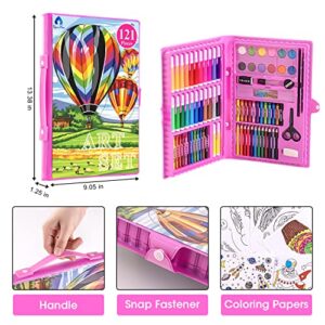 VigorFun Art Kit, Drawing Painting Art Supplies for Kids Girls Boys Teens, Gifts Art Set Case Includes Oil Pastels, Crayons, Colored Pencils, Watercolor Cakes (Pink)