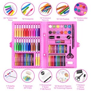 VigorFun Art Kit, Drawing Painting Art Supplies for Kids Girls Boys Teens, Gifts Art Set Case Includes Oil Pastels, Crayons, Colored Pencils, Watercolor Cakes (Pink)