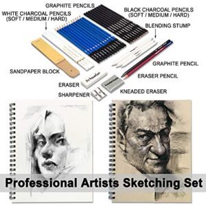 Artownlar 72 Pack Drawing Sketching Set with 8x11 Sketchbook | Pro Art Supplies Kit for Artist Adults Teens Beginners | Video Tutorial,Charcoal, Watercolor & Metallic Colored Pencils in Gift Case