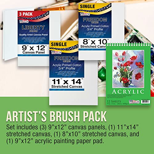 U.S. Art Supply 60-Piece Deluxe Artist Acrylic Painting Set with Aluminum Tabletop Easel, 24 Acrylic Paint Colors, 22 Brushes, 2 Stretched Canvases, 3 Canvas Panels, Paint Palette Knives Painting Pad