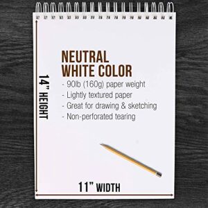 U.S. Art Supply 11" x 14" Top Spiral Bound Sketch Book Pad, Pack of 2, 30 Sheets Each, 90lb (160gsm) - Acid-Free Heavyweight Paper, Artist Sketching Drawing Pad - Pencils, Charcoal - Adults, Students