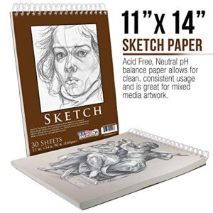 U.S. Art Supply 11" x 14" Top Spiral Bound Sketch Book Pad, Pack of 2, 30 Sheets Each, 90lb (160gsm) - Acid-Free Heavyweight Paper, Artist Sketching Drawing Pad - Pencils, Charcoal - Adults, Students