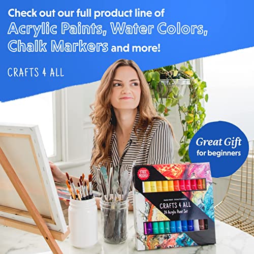 Crafts 4 All Acrylic Paint Set for Adults and Kids - 24-Pack of 12mL Paints for Canvas, Wood & Ceramic w/ 3 Art Brushes - Non-Toxic Craft Paint Sets - Stocking Stuffers for Girls and Boys