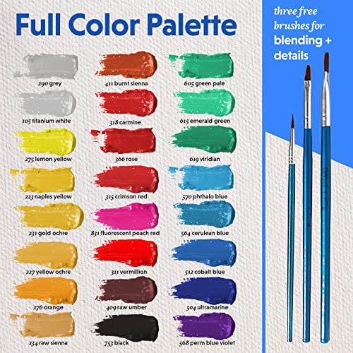 Crafts 4 All Acrylic Paint Set for Adults and Kids - 24-Pack of 12mL Paints for Canvas, Wood & Ceramic w/ 3 Art Brushes - Non-Toxic Craft Paint Sets - Stocking Stuffers for Girls and Boys