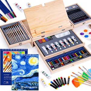 art set 85 piece with built-in wooden easel, 2 drawing pad, art supplies in portable wooden case-painting & drawing set professional art kit