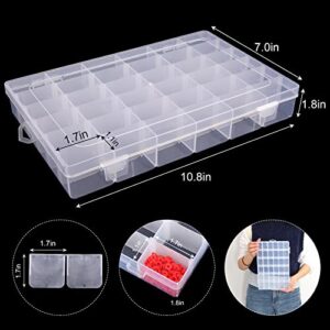 OUTUXED 2pack 36 Grids Clear Plastic Organizer Box Container Craft Storage with Adjustable Dividers for Beads Organizer Art DIY Crafts Jewelry Fishing Tackles with 5 Sheets Label Stickers