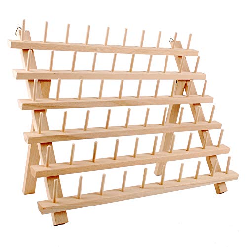 NW 60-Spools Wooden Thread Holder Sewing and Embroidery Thread Rack and Organizer Thread Rack for Sewing with Hanging Hooks