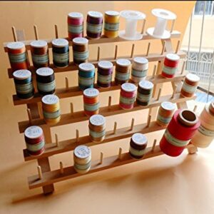 NW 60-Spools Wooden Thread Holder Sewing and Embroidery Thread Rack and Organizer Thread Rack for Sewing with Hanging Hooks