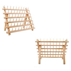 NW 60-Spools Wooden Thread Holder Sewing and Embroidery Thread Rack and Organizer Thread Rack for Sewing with Hanging Hooks