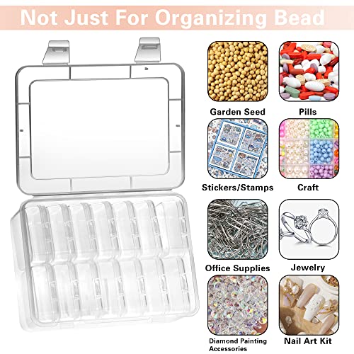 Mathtoxyz Small Bead Organizers, 15 Pieces Plastic Storage Cases Mini Clear Bead Storage Containers Transparent Boxes with Hinged Lid and Rectangle Clear Craft Supply Case