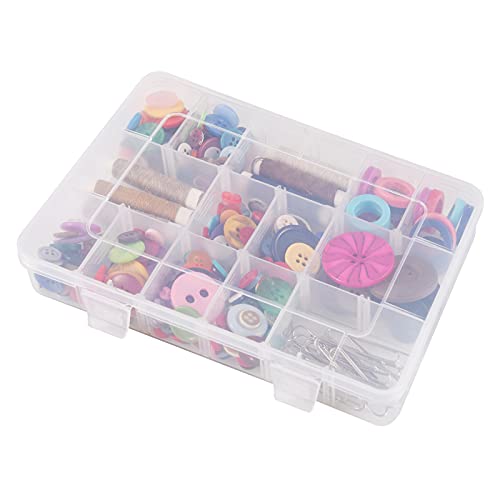 18 Grids Plastic Organizer Box with Dividers, Exptolii Clear Compartment Container Storage for Beads Crafts Jewelry Fishing Tackles, Size 7.9 x 6.2 x 1.2 in