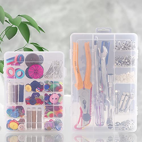 18 Grids Plastic Organizer Box with Dividers, Exptolii Clear Compartment Container Storage for Beads Crafts Jewelry Fishing Tackles, Size 7.9 x 6.2 x 1.2 in