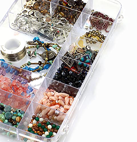 18 Grids Plastic Organizer Box with Dividers, Exptolii Clear Compartment Container Storage for Beads Crafts Jewelry Fishing Tackles, Size 7.9 x 6.2 x 1.2 in