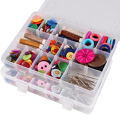 18 Grids Plastic Organizer Box with Dividers, Exptolii Clear Compartment Container Storage for Beads Crafts Jewelry Fishing Tackles, Size 7.9 x 6.2 x 1.2 in