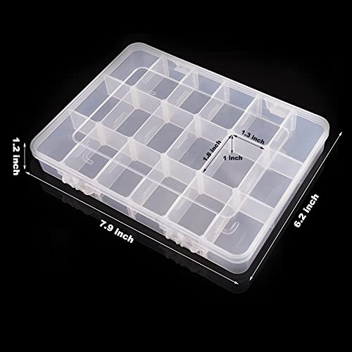 18 Grids Plastic Organizer Box with Dividers, Exptolii Clear Compartment Container Storage for Beads Crafts Jewelry Fishing Tackles, Size 7.9 x 6.2 x 1.2 in