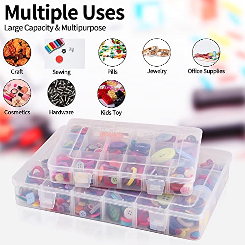 18 Grids Plastic Organizer Box with Dividers, Exptolii Clear Compartment Container Storage for Beads Crafts Jewelry Fishing Tackles, Size 7.9 x 6.2 x 1.2 in