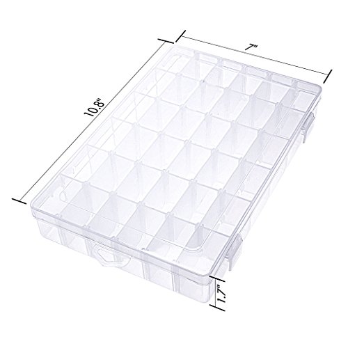 Gospire 36 Grids Clear Plastic Jewelry Box Organizer Storage Container with Removable Dividers (36 Grids - Clear)