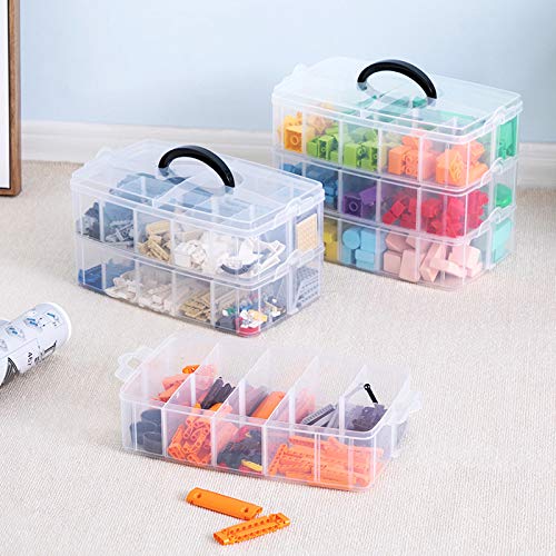 Sooyee 3-Layer Things & Crafts Storage Box with 30 Adjustable Compartments for Organizing Washi Tape, Embroidery Accessories, Threads Bobbins, Kids Toy, Beauty Supplies, Nail Polish, Jewelry - Large