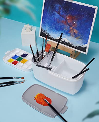 GAMENOTE Paint Brush Cleaner - Paint Brush Holder with Palette and Handle, Paint Brush Rinser for Acrylic, Watercolor, and Water-Based Paints