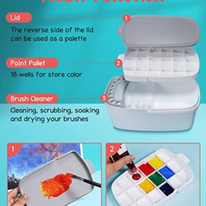 GAMENOTE Paint Brush Cleaner - Paint Brush Holder with Palette and Handle, Paint Brush Rinser for Acrylic, Watercolor, and Water-Based Paints