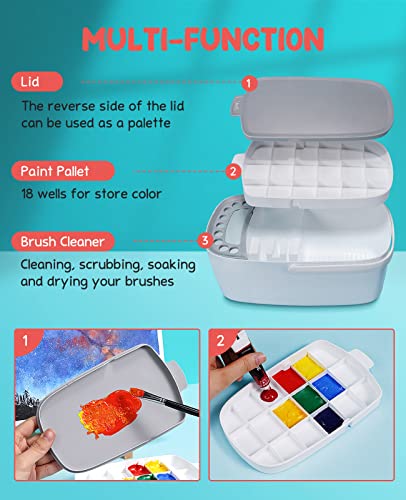 GAMENOTE Paint Brush Cleaner - Paint Brush Holder with Palette and Handle, Paint Brush Rinser for Acrylic, Watercolor, and Water-Based Paints