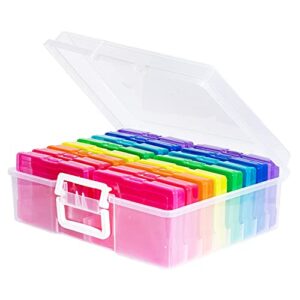 novelinks transparent 4″ x 6″ photo cases and clear craft keeper with handle – 16 inner cases plastic storage container box (multi-colored)