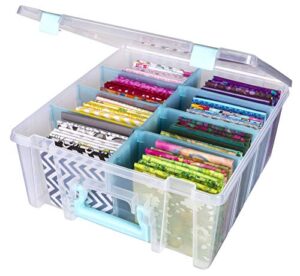 artbin 6990sa super satchel double deep with removable dividers, large portable art & craft storage with handle, translucent/aqua mist