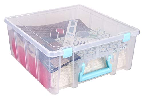 ArtBin 6990SA Super Satchel Double Deep with Removable Dividers, Large Portable Art & Craft Storage with Handle, Translucent/Aqua Mist